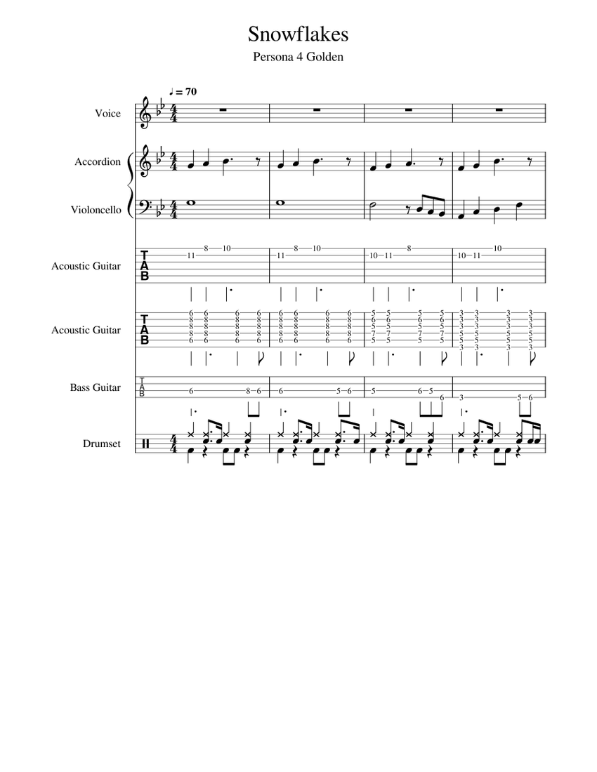 Snowflakes Sheet music for Accordion, Vocals, Cello, Guitar & more ...