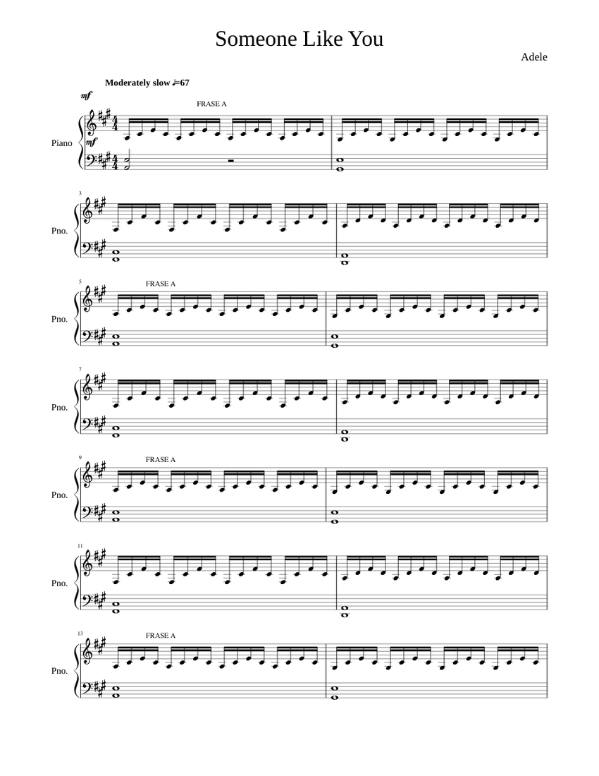 Adele someone like you rull solo duo Sheet Music for Piano (Solo) easy ...