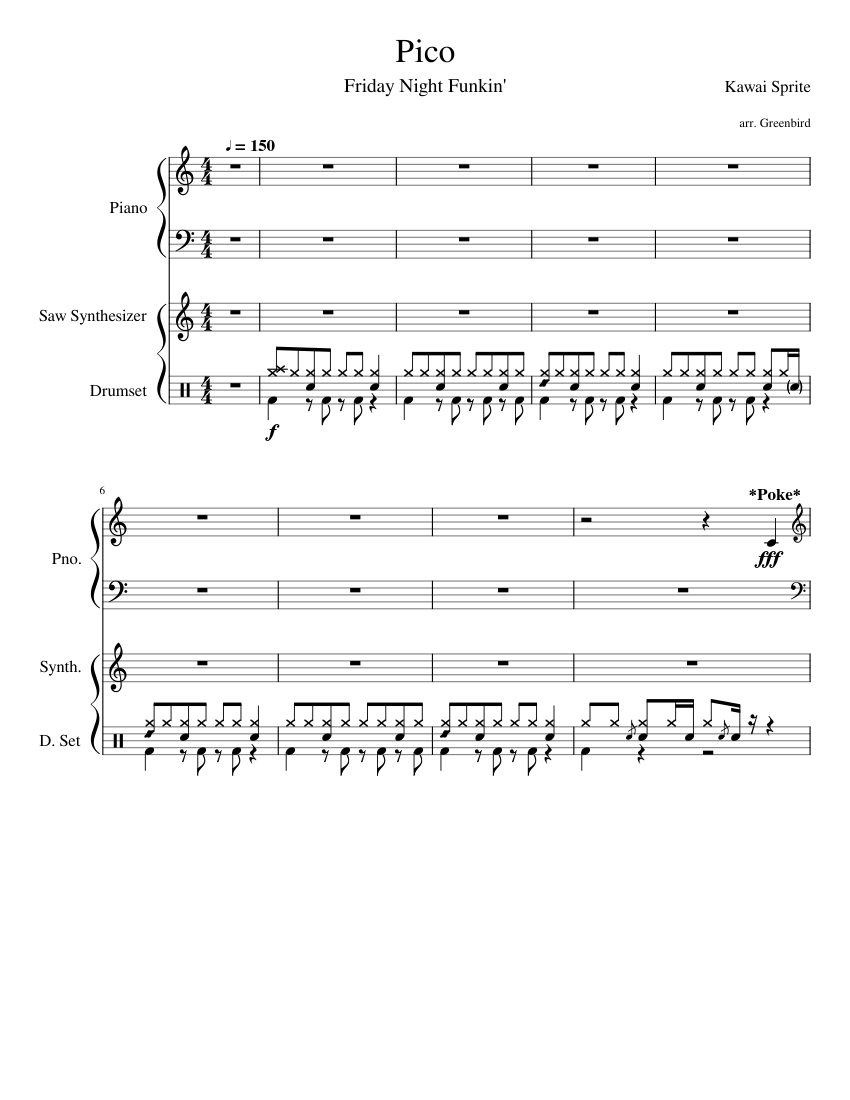Pico - Kawai Sprite | Friday Night Funkin' Sheet Music for Piano, Drum ...