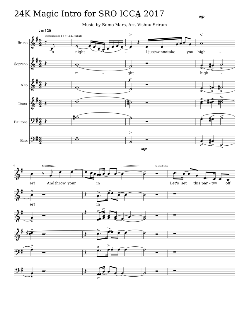 24K Magic Intro Sheet music for Bass guitar (Solo) | Musescore.com