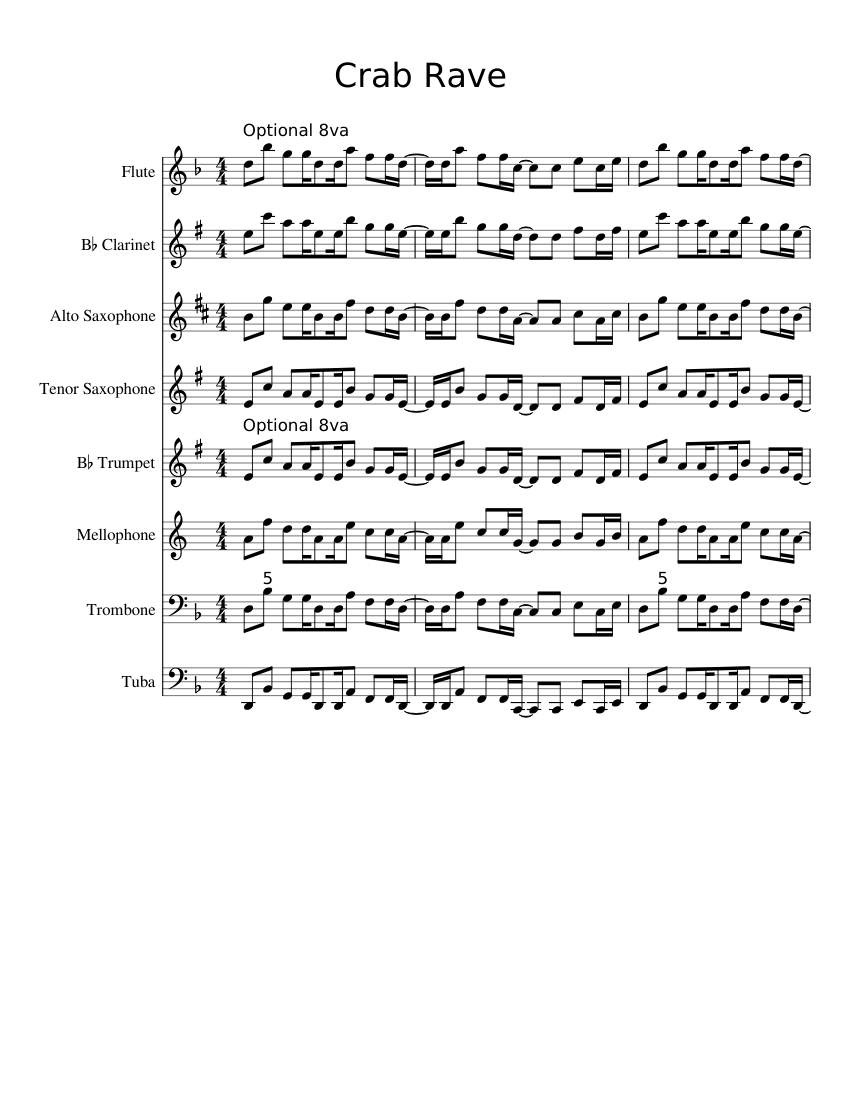 Crab rave marching band Sheet music for Trombone, Tuba, Mellophone ...