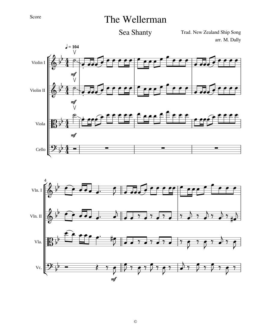 The Wellerman Sheet Music for Violin, Viola, Cello (String Quartet ...