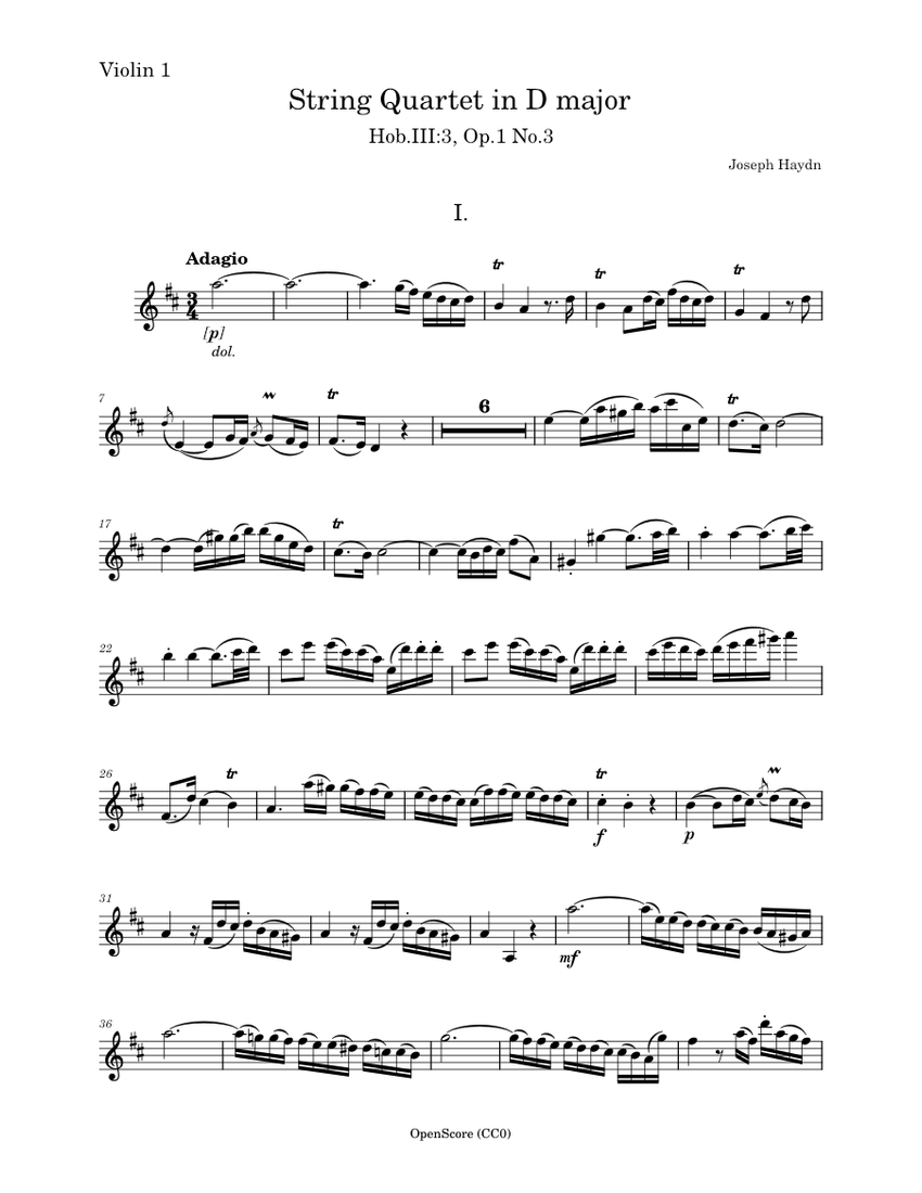 String Quartet in D major, Hob.III 3, Op.1 No.3 – Joseph Haydn - Violin 1 PART - piano tutorial