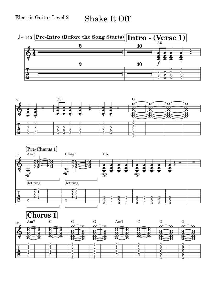 Shake It Off - Taylor Swift (Electric Guitar Level 2) Sheet music for ...