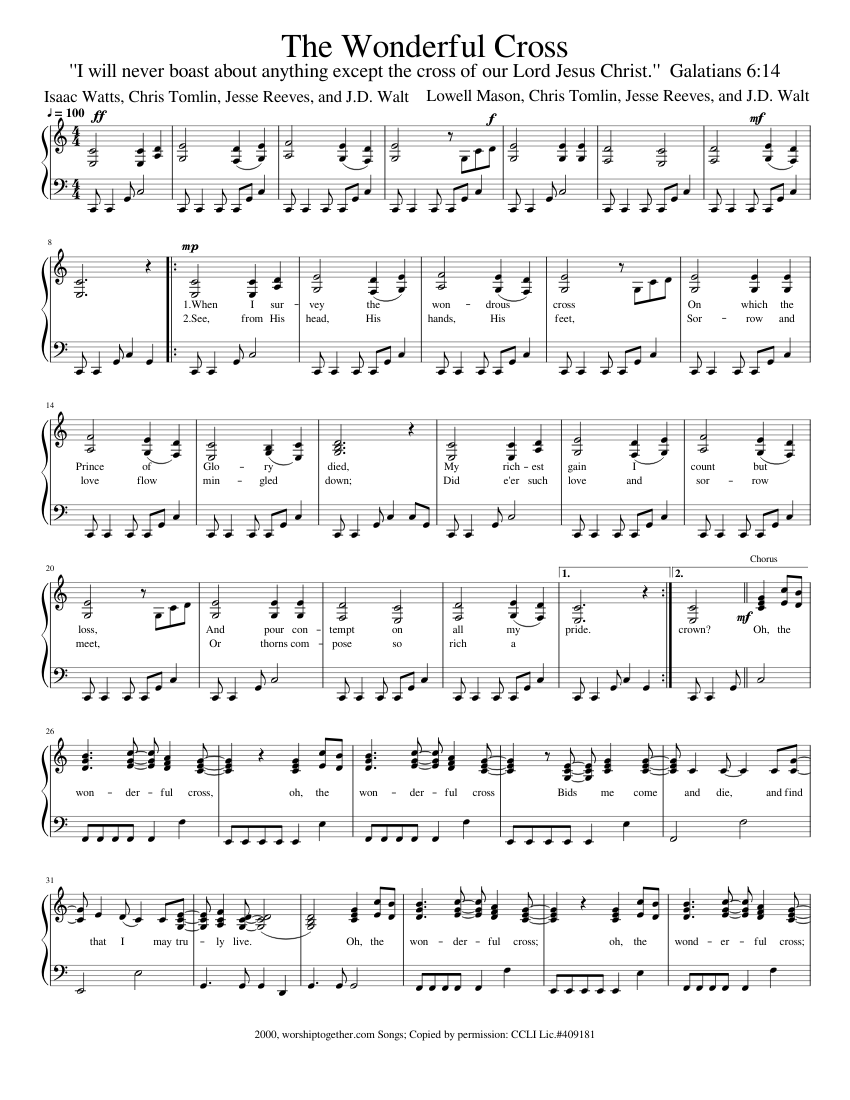 The Wonderful Cross Sheet Music for Piano (Solo) easy | MuseScore.com