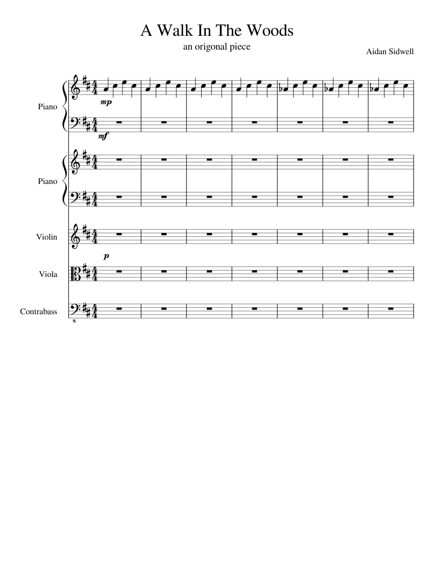 A Walk In The Woods Sheet music for Piano, Contrabass, Violin, Viola ...