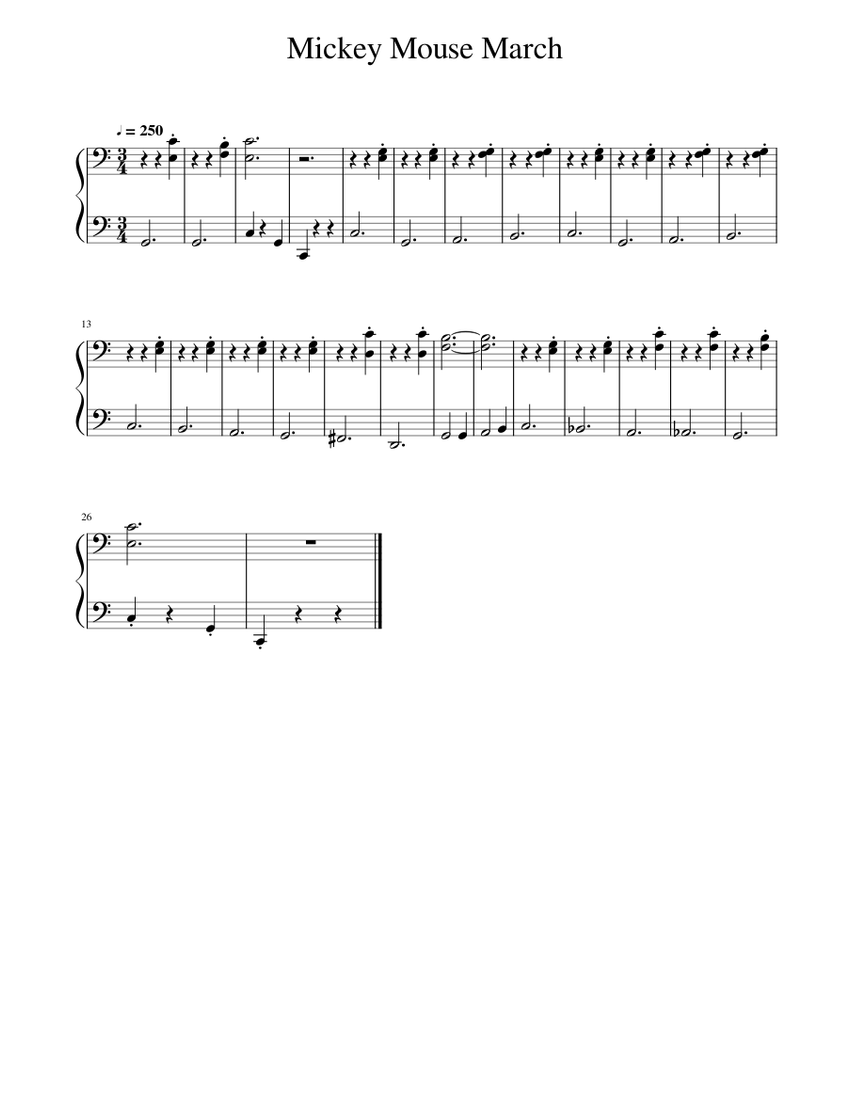 Mickey Mouse March Sheet Music for Piano (Solo) easy | MuseScore.com