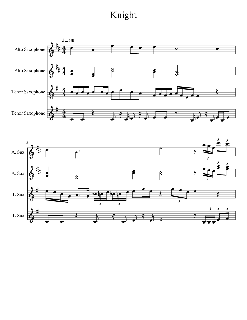 Knight Sheet music for Saxophone alto, Saxophone tenor (Saxophone ...