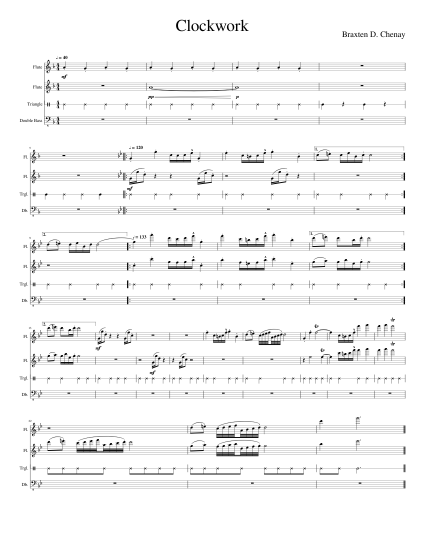 Clockwork Sheet music for Flute, Contrabass, Triangle (Woodwind Duet ...