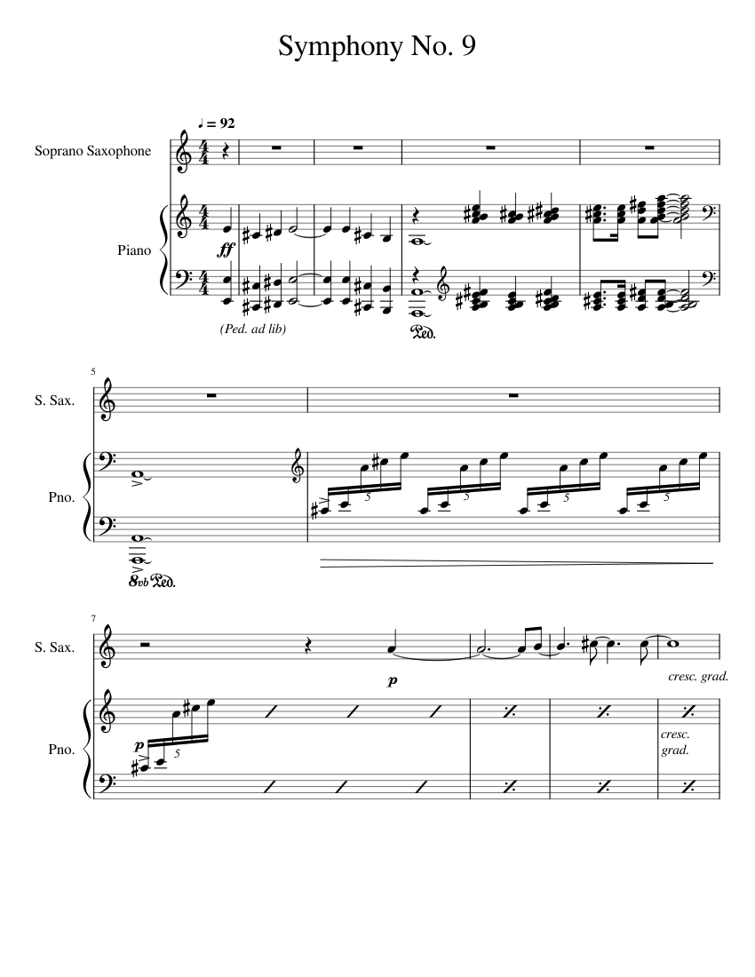 Symphony No. 9 Sheet Music for Piano, Saxophone soprano (Mixed Duet ...