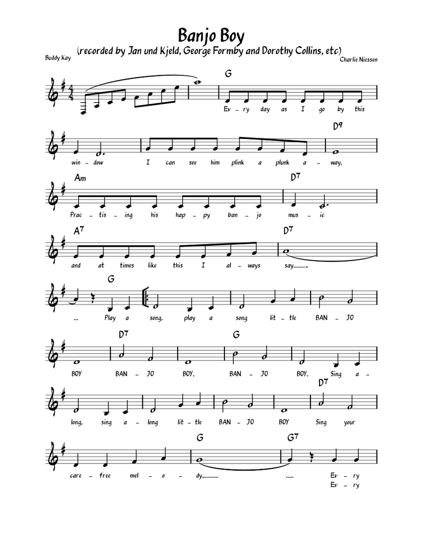 Banjo Boy – Buddy Kaye, Charlie Neissen banjo Boy Sheet music for Piano ...