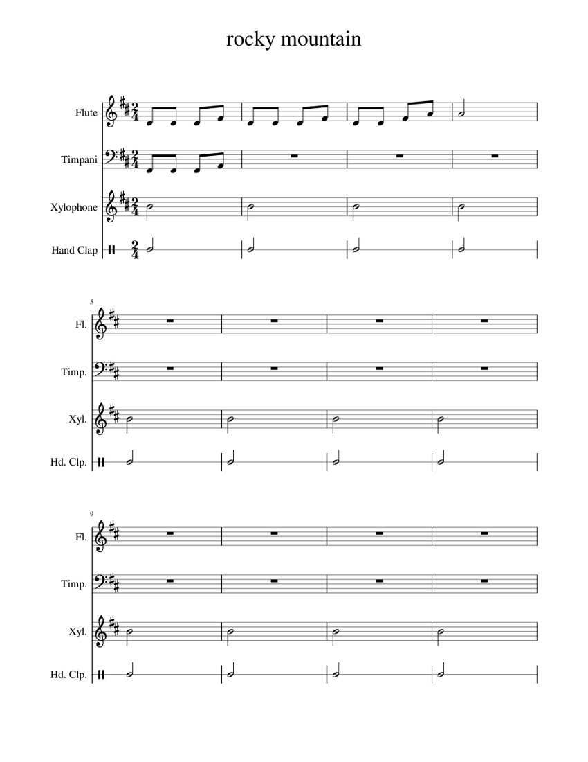 rocky mountain Sheet music for Flute, Timpani, Xylophone, Hand clap ...