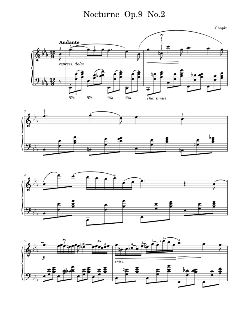 Nocturne in E-flat major, Op. 9, No. 2 – Frédéric Chopin Sheet music ...