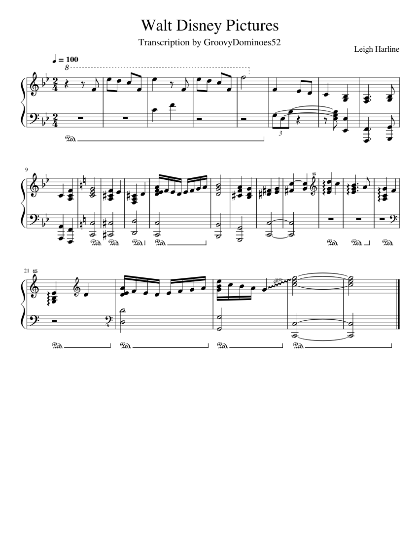Walt Disney Pictures Opening Theme Sheet Music for Piano (Solo) easy ...