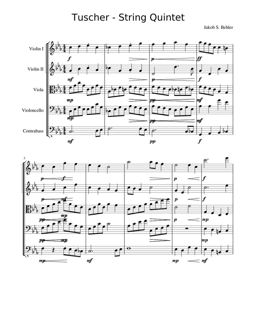Tuscher - String quintet in C minor Sheet music for Contrabass, Violin, Viola, Cello (String ...