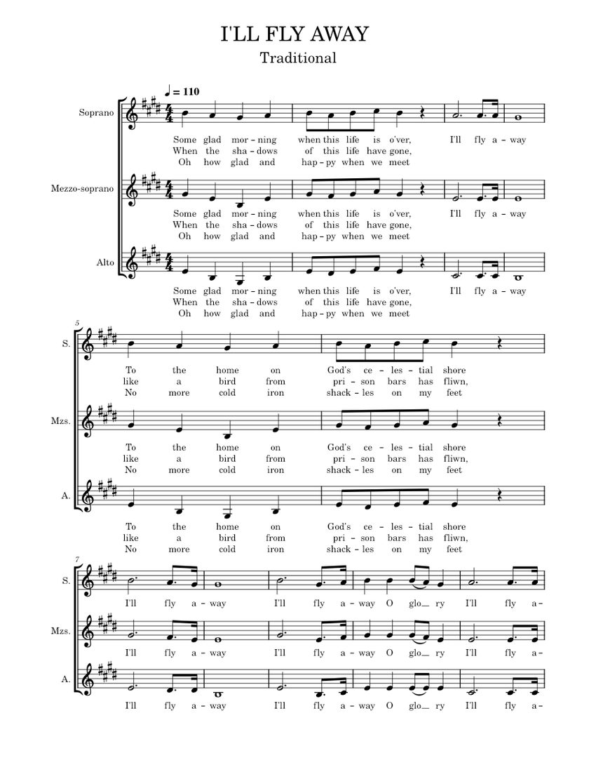 I'll fly away – Misc Traditional Sheet Music for Soprano, Alto, Mezzo ...