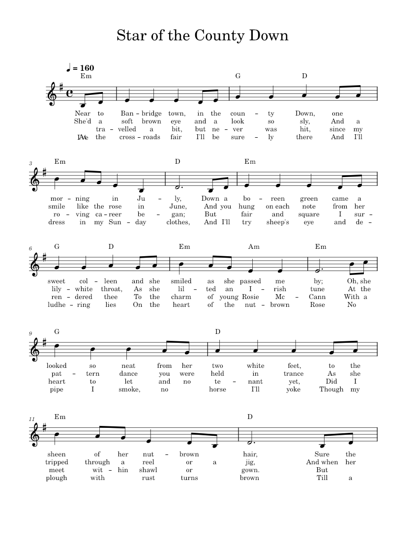 The Star of the County Down – Cathal McGarvey Sheet Music with Chords ...