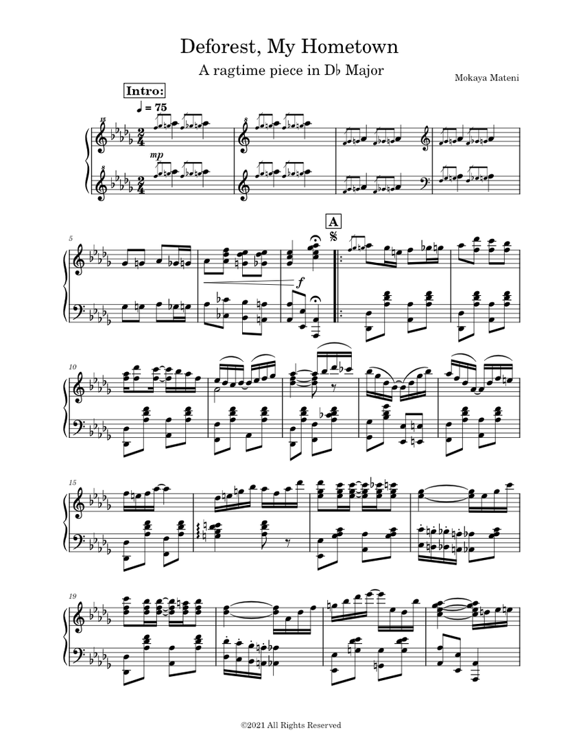 Deforest, My Hometown - Mokaya Mateni Sheet Music for Piano (Solo ...