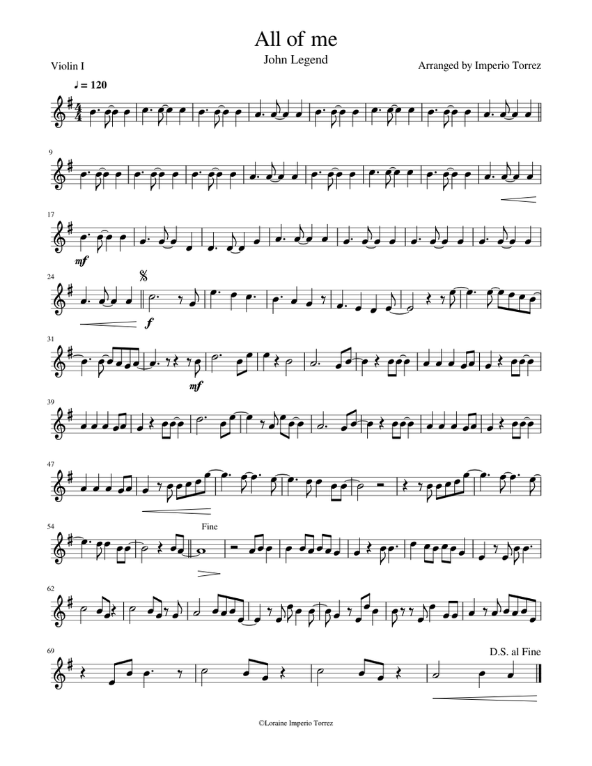 All of me Violin I Sheet music for Violin (Solo) | Musescore.com