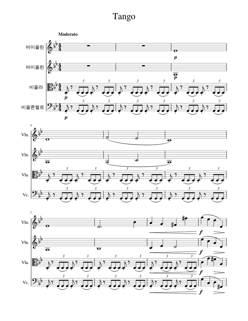 Tango Sheet music for Violin, Viola, Cello (String Quartet) | Musescore.com