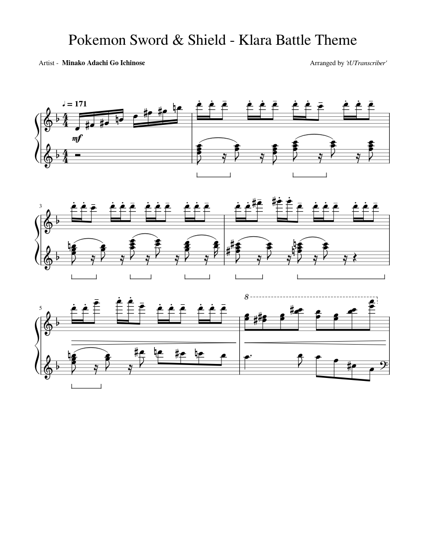 Pokemon Sword & Shield - Klara Battle Theme (PIANO SOLO) Sheet Music ...