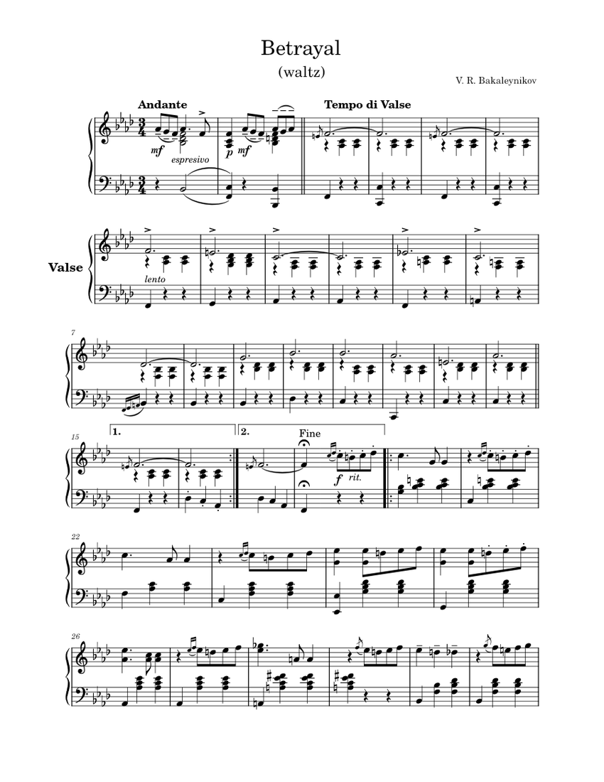 Betrayal – V. R. Bakaleynikov Sheet Music for Piano (Solo) | MuseScore.com