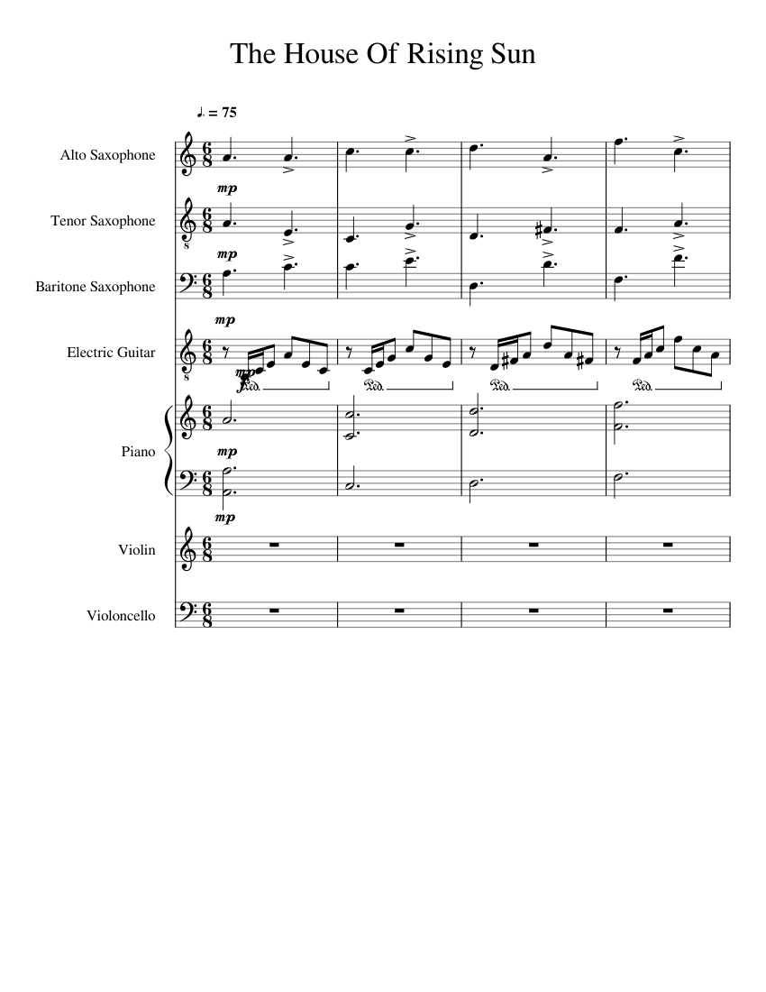 The House Of Rising Sun Sheet music for Piano, Saxophone alto ...