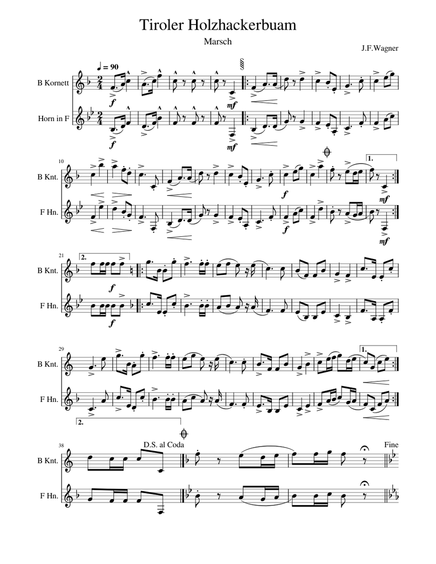 Tiroler_Holzhackerbuam Sheet music for Cornet, French horn (Brass Duet) | Musescore.com