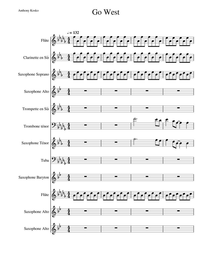 Go_West Sheet music for Tuba, Trombone tenor, Flute, Clarinet in b-flat ...
