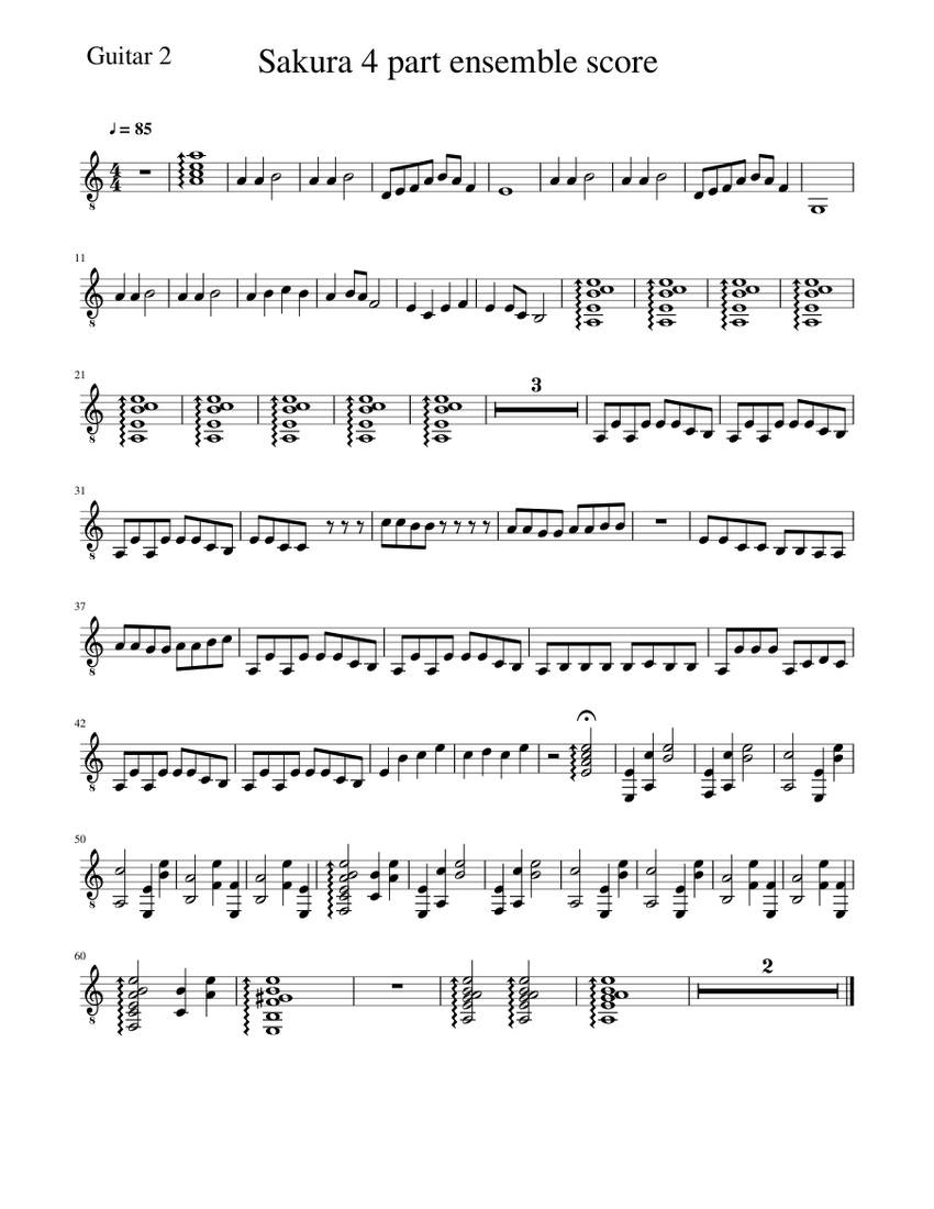 Sakura 4 part ensemble score Sheet music for Guitar (Solo) | Musescore.com