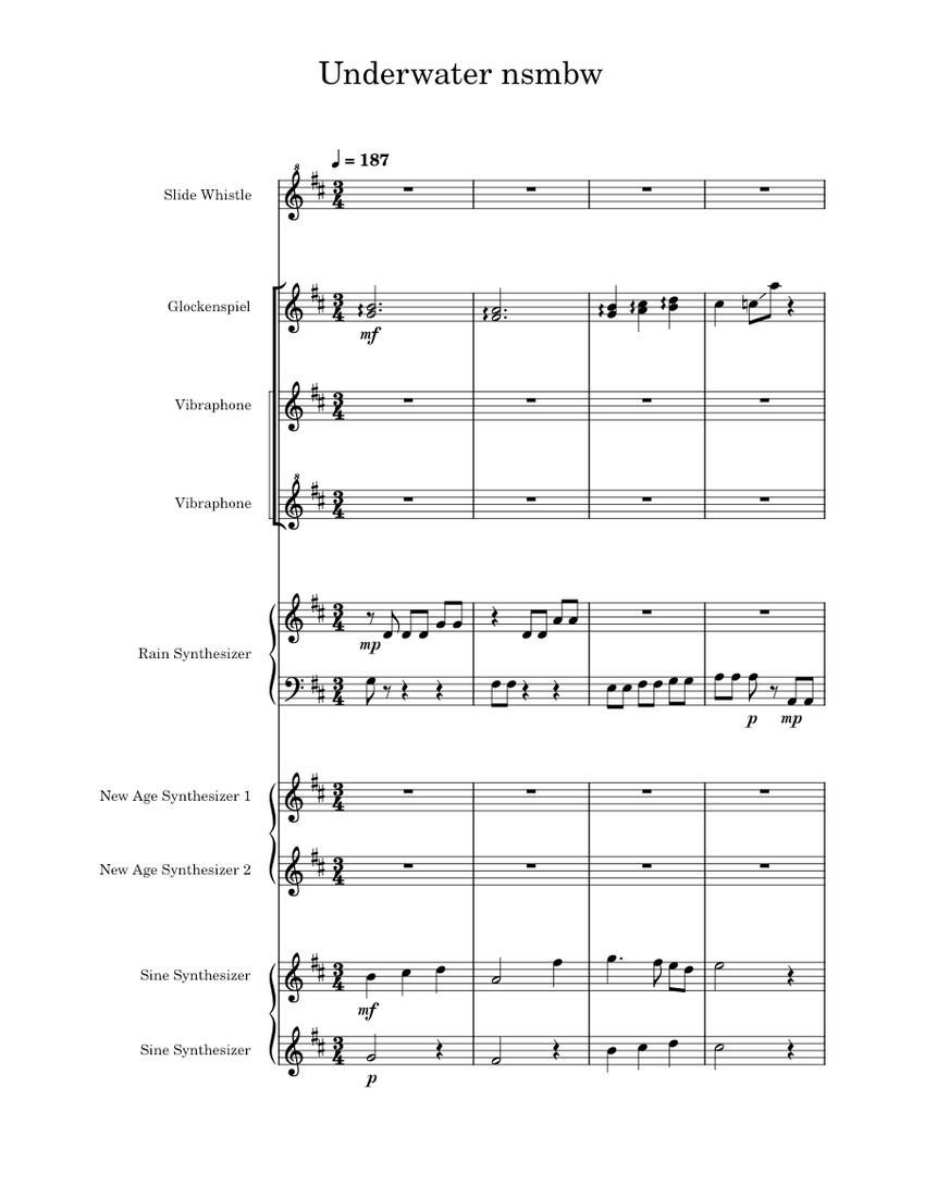 Underwater Theme NSMBW Sheet Music for Vibraphone, Glockenspiel ...