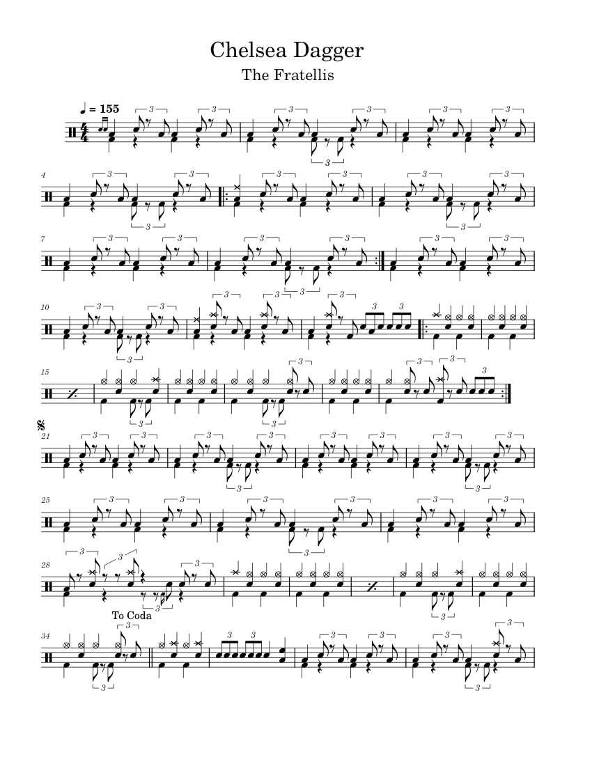 Chelsea Dagger - The Fratellis Sheet Music for Drum group (Solo ...