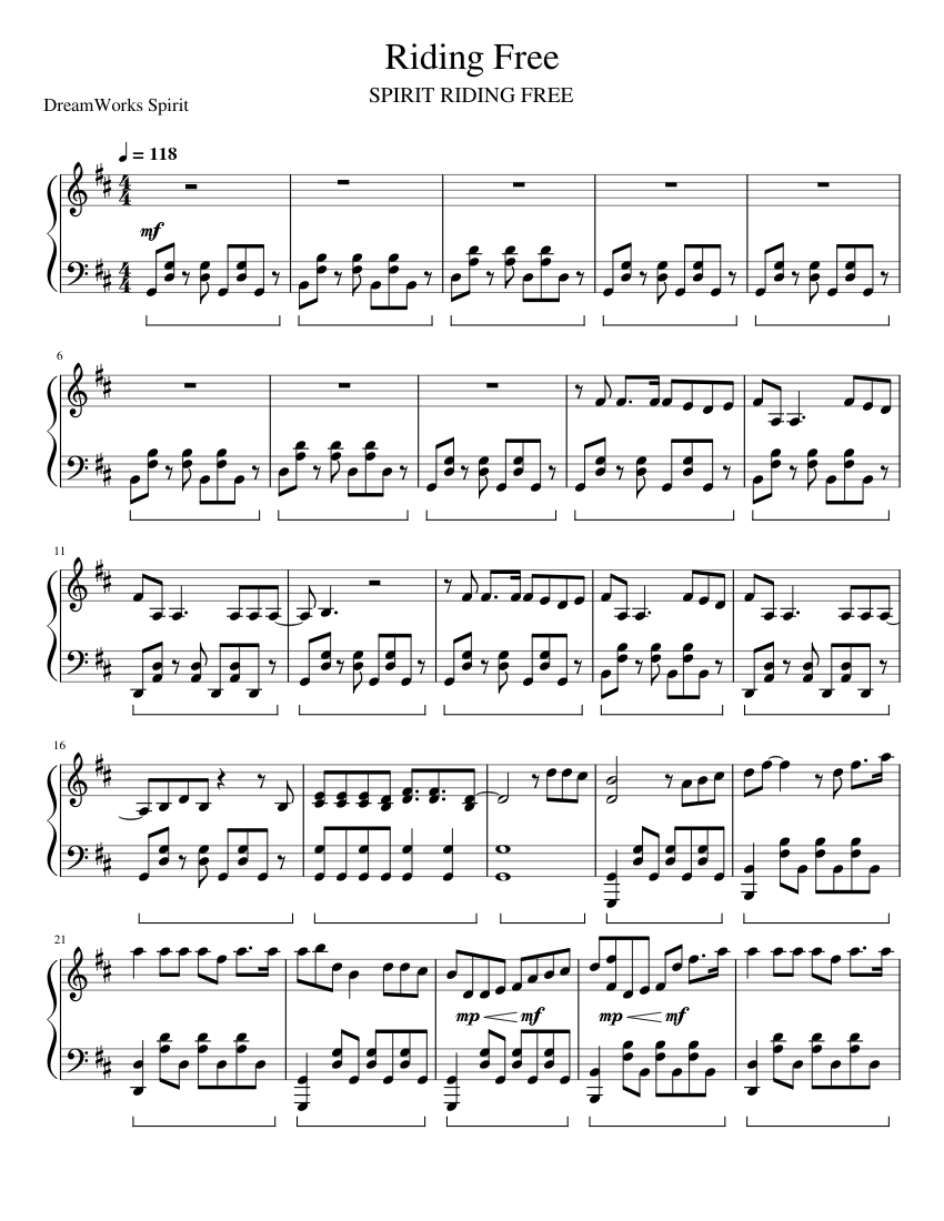 Riding Free - Spirit riding free theme Sheet Music for Piano (Solo ...