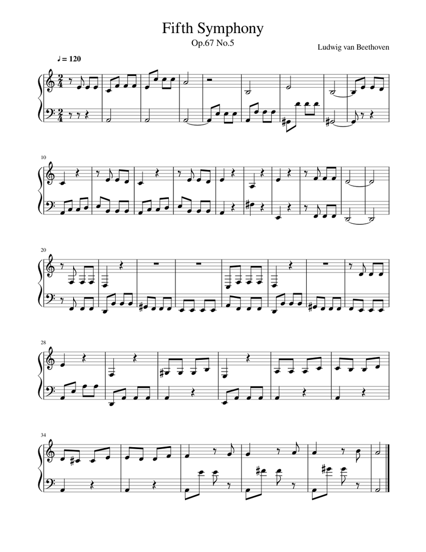Beethoven's Fifth Symphony – Ludwig van Beethoven Sheet music for Piano ...
