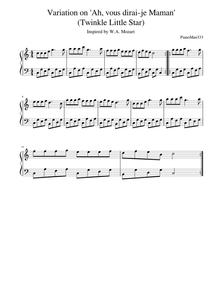 Variation on 'Ah, vous dirai-je Maman' Sheet music for Piano (Solo ...