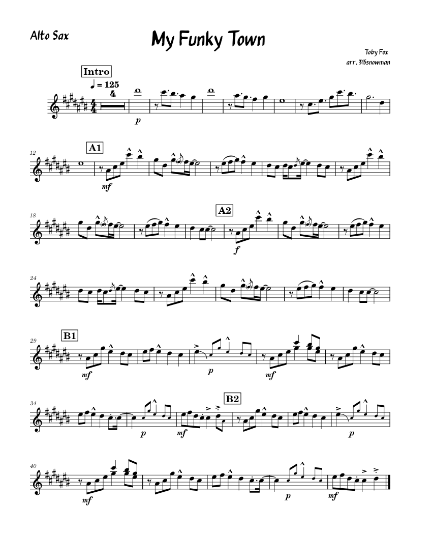 My Funky Town – Toby Fox My Funky Town Alto Saxophone Transcription ...