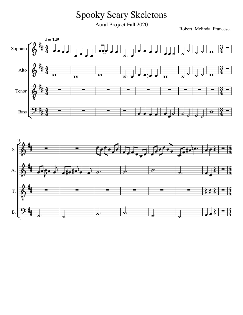 Spooky Scary Skeletons Sheet music for Soprano, Alto, Tenor, Bass voice ...