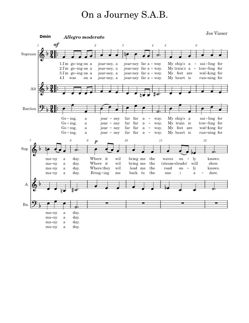 On a journey - Jos Visser Sheet music for Soprano, Alto, Baritone ...