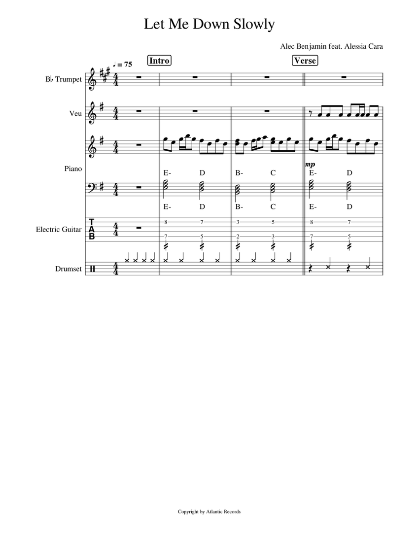 Let Me Down Slowly - Alec Benjamin - Artcàdia Sheet Music and Tab with ...