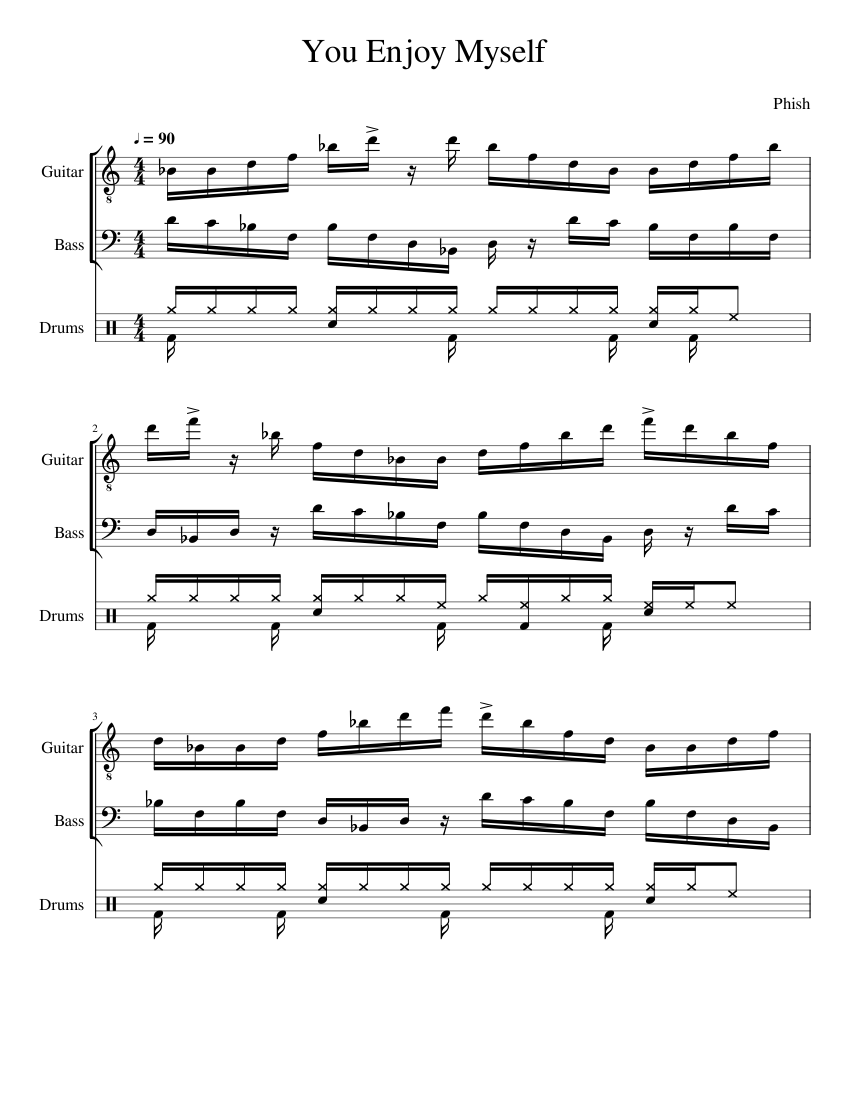 You enjoy myself - Phish Sheet Music for Guitar, Bass guitar, Drum ...