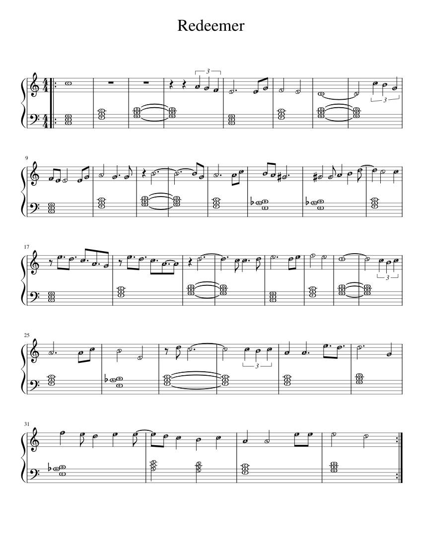 Redeemer Sheet Music for Piano (Solo) Easy | MuseScore.com