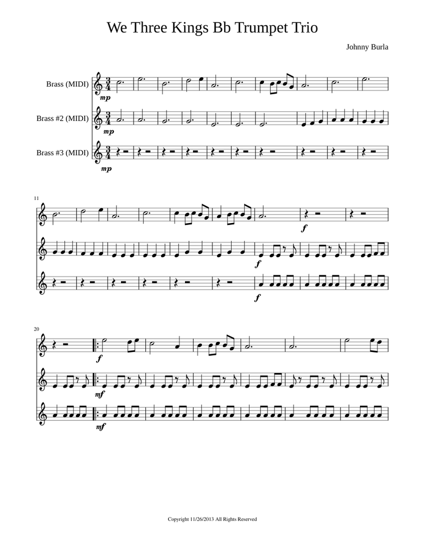 We Three Kings Bb Trumpet Trio Sheet music for Piano (Piano Trio ...
