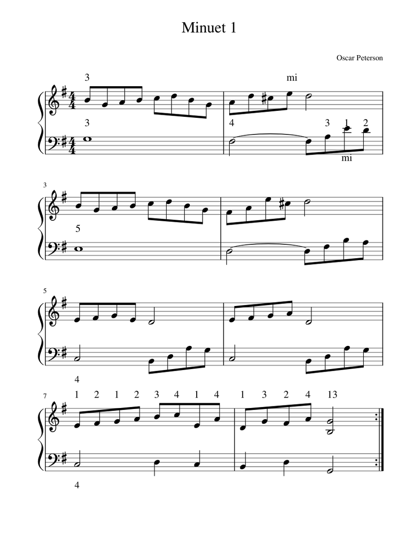 Minuet 1 Sheet music for Piano (Solo) | Musescore.com