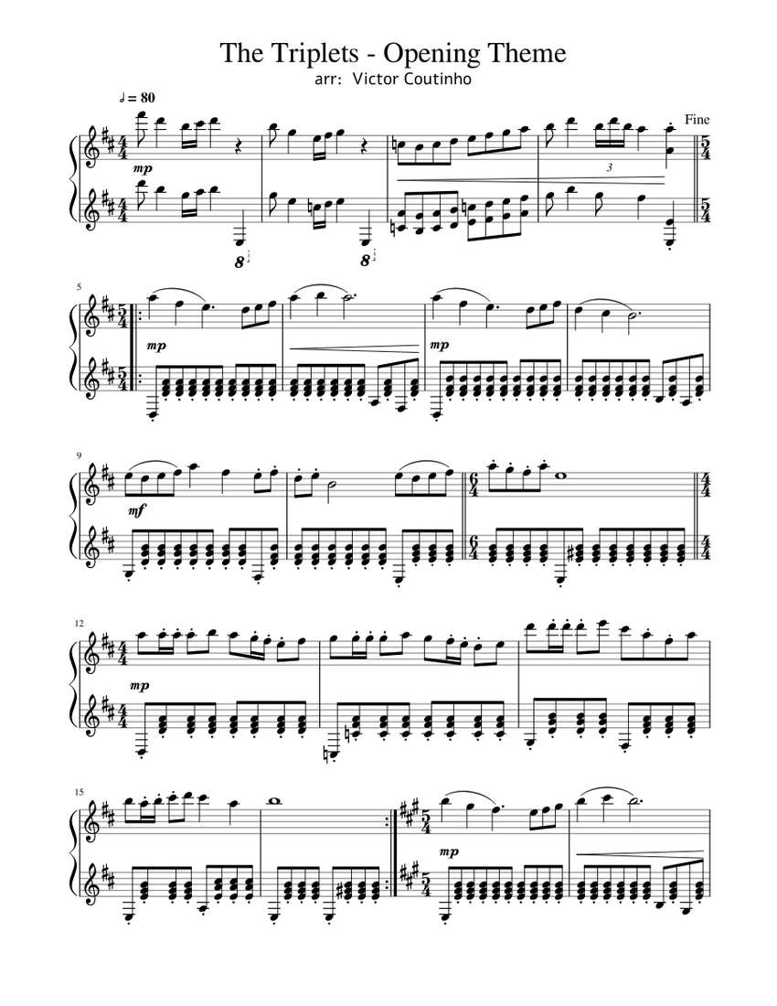 The Triplets Opening Theme Sheet music for Piano (Solo) | Musescore.com