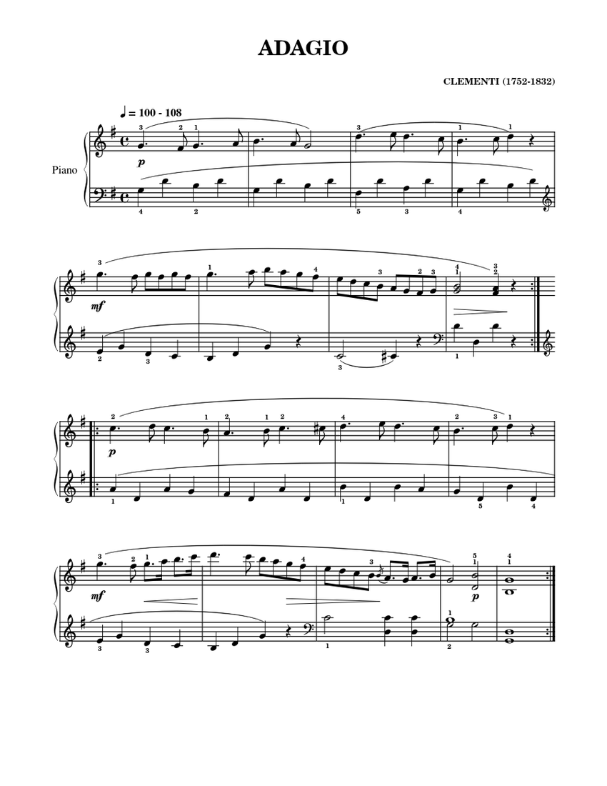 ADAGIO – Muzio Clementi Sheet music for Piano (Solo) Easy | Musescore.com