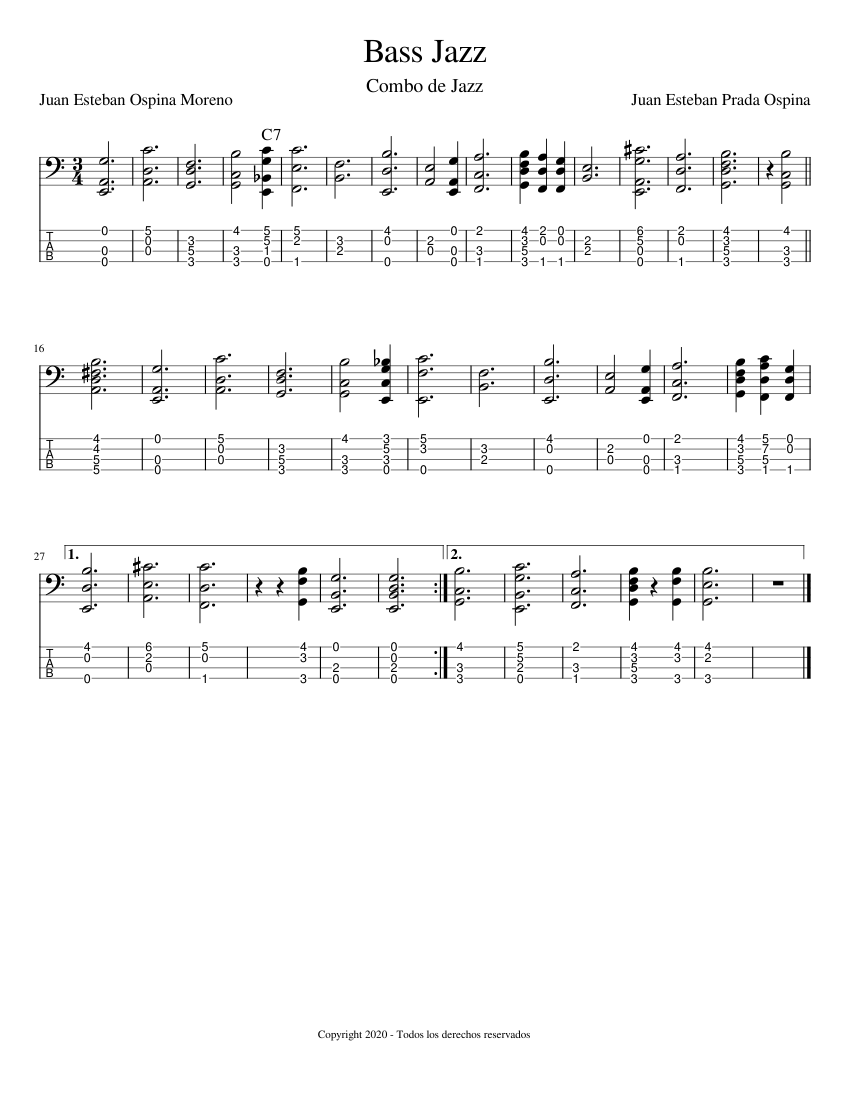 Bass Jazz Sheet Music and Tab with Chords for Bass guitar (Solo ...