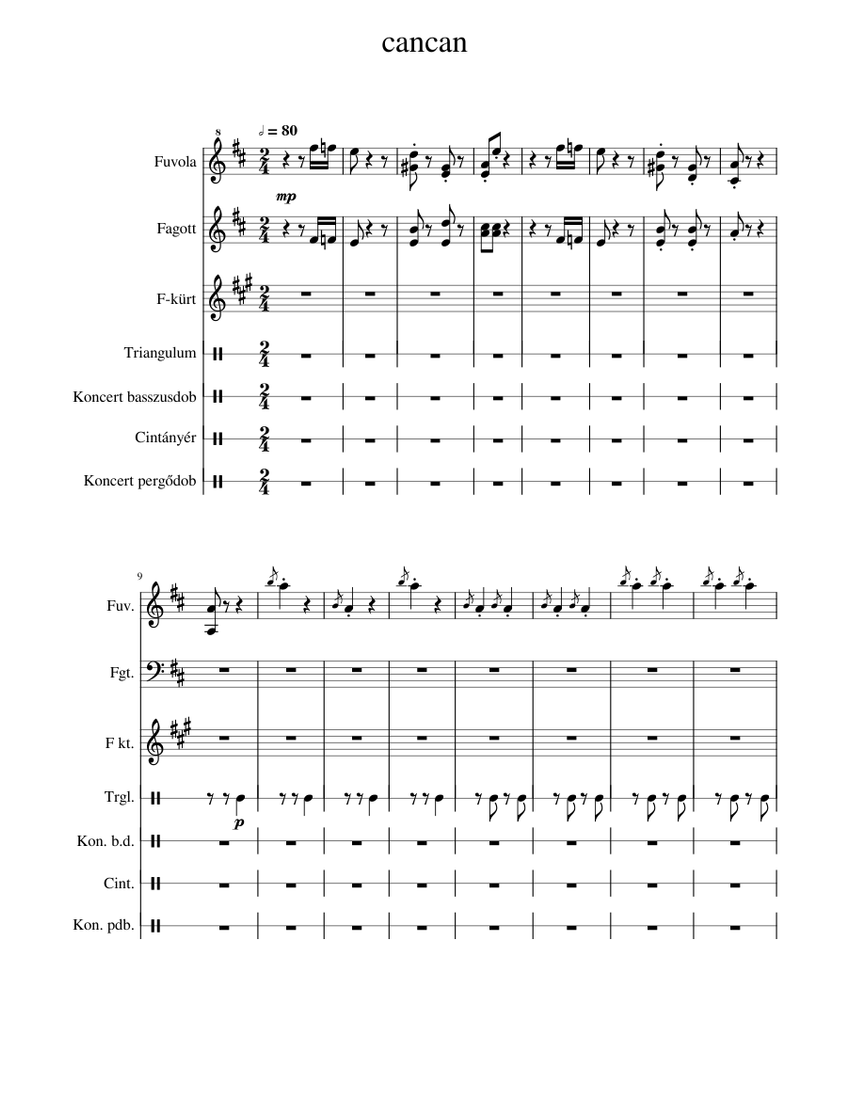 Can-Can Sheet music for Flute, Bassoon, French horn, Snare drum & more ...