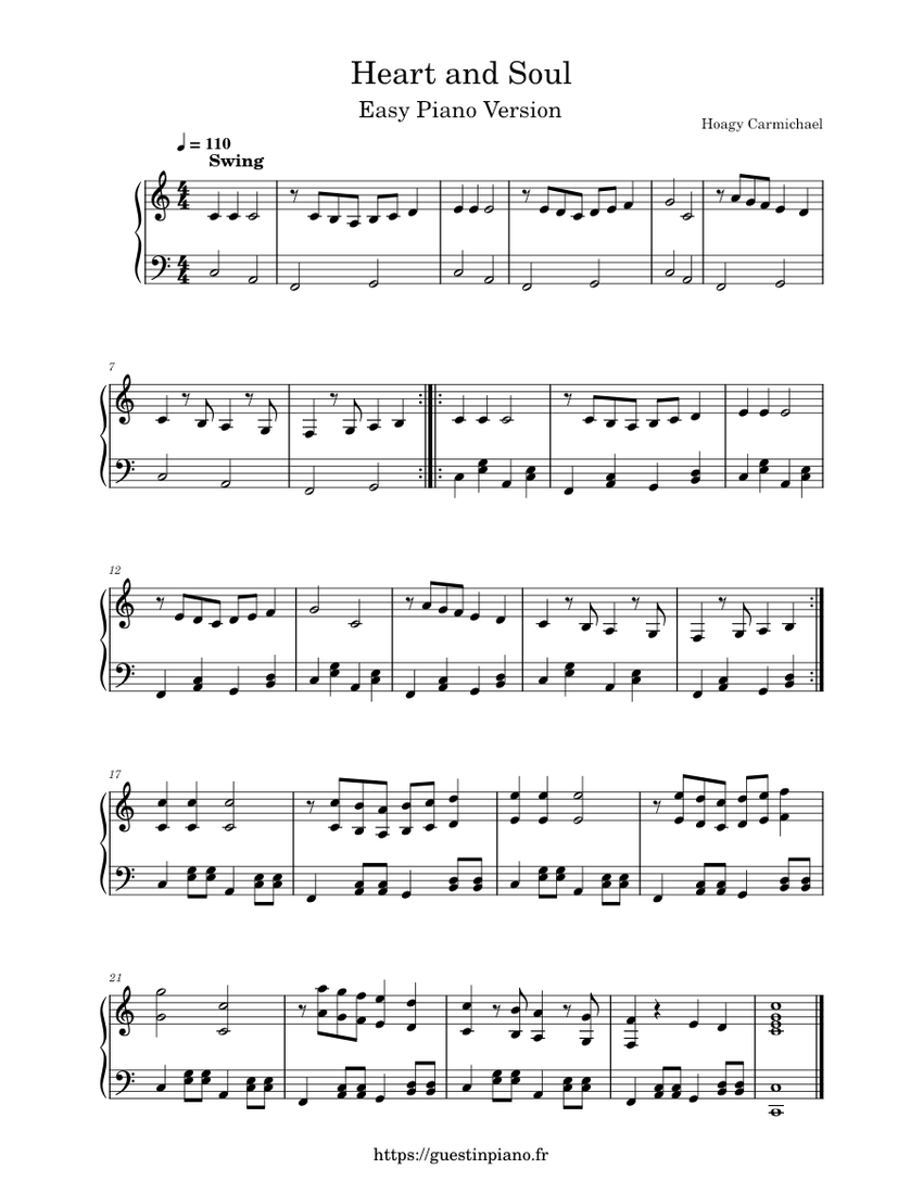 Heart and Soul - Hoagy Carmichael (Easy Piano Version) Sheet Music for ...