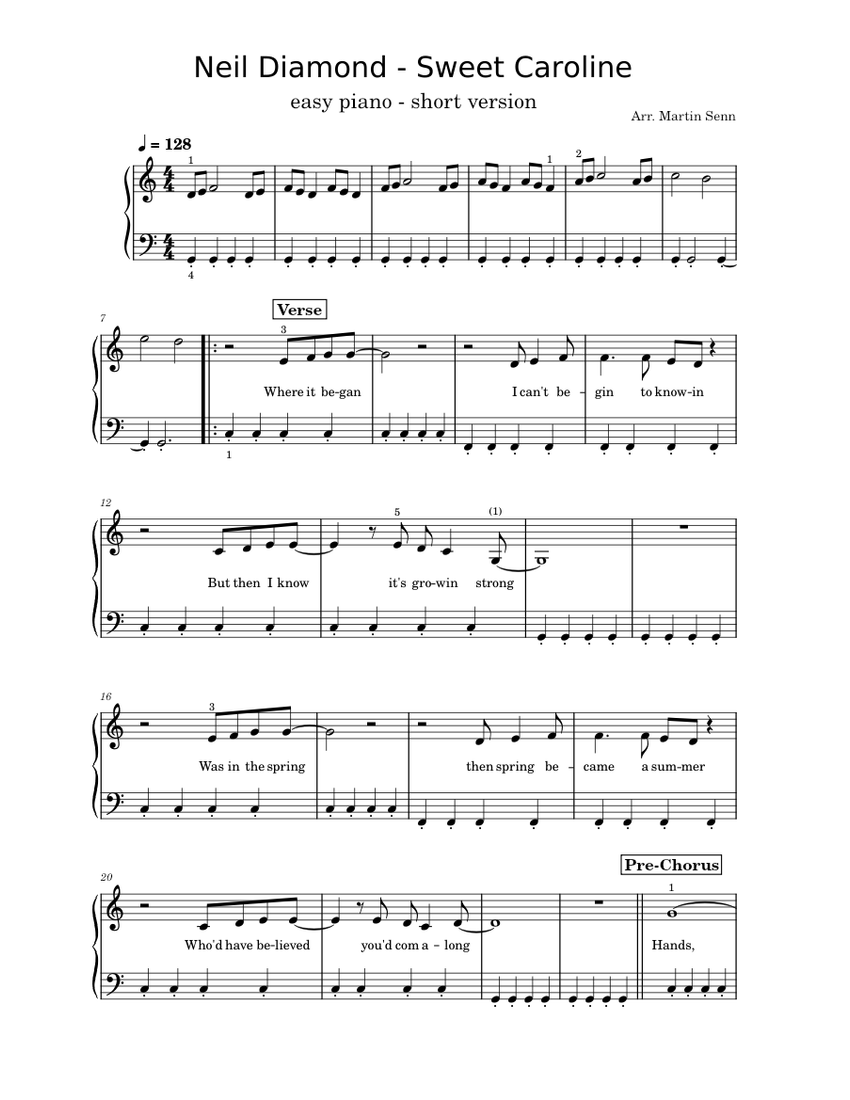 Sweet caroline – Neil Diamond Sheet music for Piano (Solo) | Musescore.com