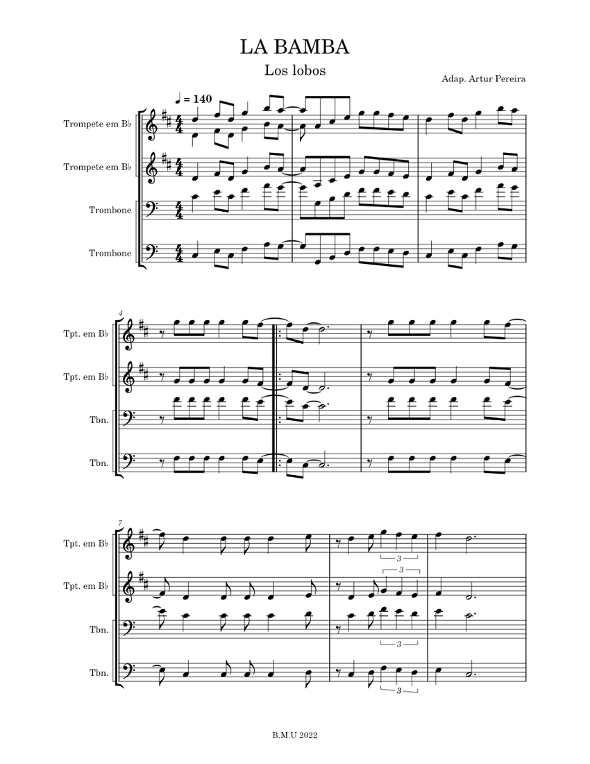 La Bamba – Los Lobos, Ritchie Valens LA BAMBA Sheet music for Trombone ...